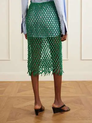 THE FRANKIE SHOP Nelaya Leather-macrame Midi Skirt