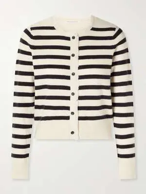 Maria Mcmanus Striped Frayed Cashmere And Cotton-blend Cardigan - Ivory