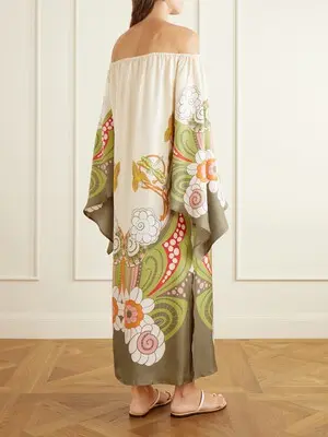 La DoubleJ Goddess Printed Off-the-shoulder Silk-twill Midi Dress - Neutrals