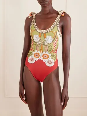 La DoubleJ Pammy Knotted Printed Reversible Swimsuit - Red