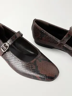 Le Monde Beryl Mary Jane Snake-effect Leather Ballet Flats - Snake Print