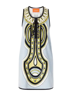 La DoubleJ Totem Printed Cotton Mini Dress - Blue