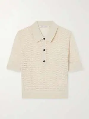 Maria Mcmanus Cashmere And Cotton-blend Crocheted Polo Shirt - Ivory