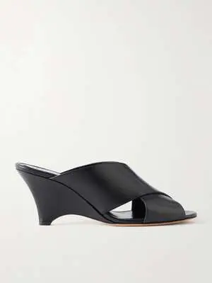 Le Monde Beryl Luca 70 Leather Wedge Sandals - Black