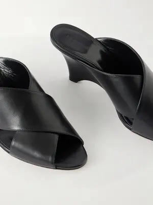 Le Monde Beryl Luca 70 Leather Wedge Sandals - Black