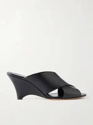 Le Monde Beryl Luca 70 Leather Wedge Sandals - Black