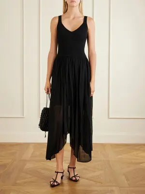 Maria Mcmanus Ribbed Corset Midi Dress With Pleated Chiffon Skirt