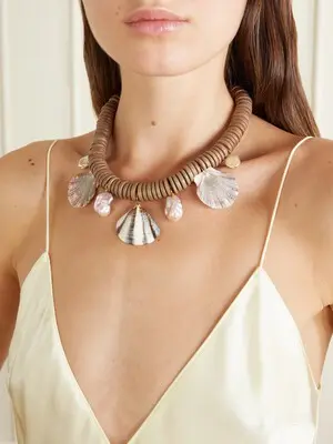 JENNIFER BEHR Madeira Gold-tone, Wood, Shell, And Pearl Necklace - Brown