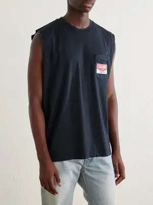 CHERRY LOS ANGELES Logo-printed Distressed Cotton-jersey Tank Top