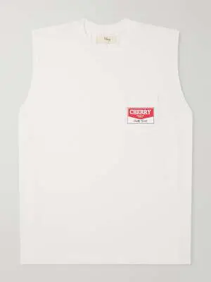 CHERRY LOS ANGELES Logo-printed Distressed Cotton-jersey Tank Top - Cream