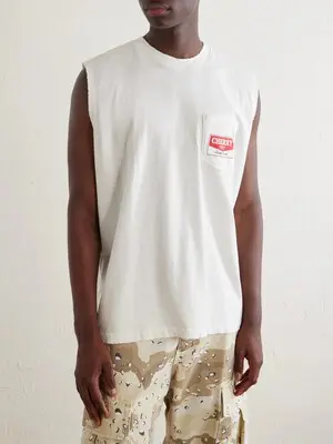 CHERRY LOS ANGELES Logo-printed Distressed Cotton-jersey Tank Top - Neutrals