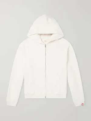 CHERRY LOS ANGELES Distressed Cotton-fleece Zip-up Hoodies - Ecru