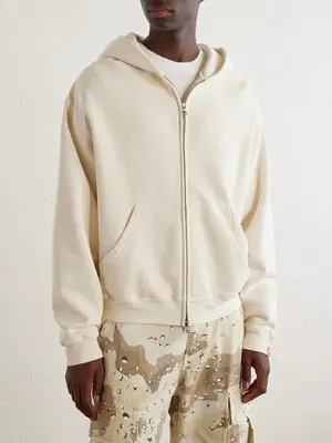 CHERRY LOS ANGELES Distressed Cotton-fleece Zip-up Hoodie