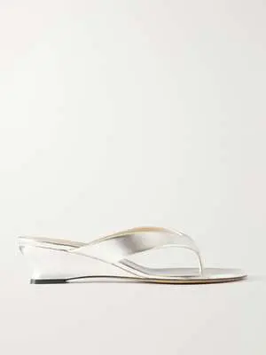 Le Monde Beryl Metallic Leather Wedge Sandals - Silver