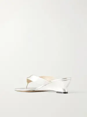 Le Monde Beryl Metallic Leather Wedge Sandals - Silver