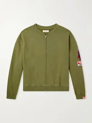 CHERRY LOS ANGELES Embroidered Cotton-jersey Zip-up Sweatshirt