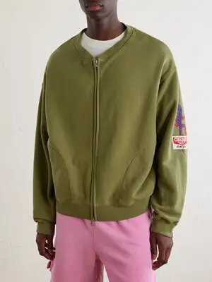 CHERRY LOS ANGELES Embroidered Cotton-jersey Zip-up Sweatshirt