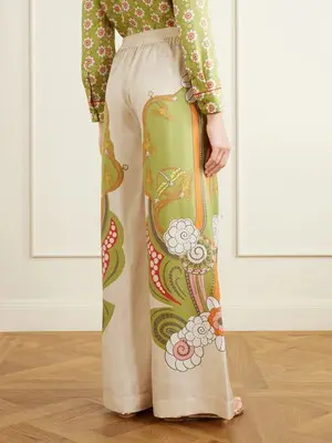 La DoubleJ Palazzo Wide-leg Printed Silk-twill Pants - Green