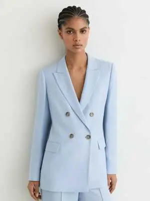 REISS Magda Double-breasted Peak-lapel Suit Jacket - Blue
