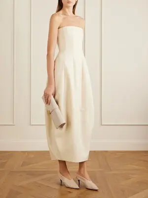 Khaite Stela Wool And Silk-blend Strapless Midi Dress