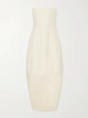 Khaite Stela Wool And Silk-blend Strapless Midi Dress - Neutrals