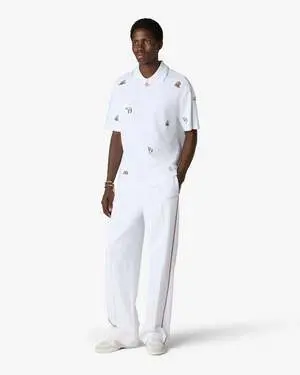 Casablanca White Icon Quarter Zip Embroidered Short Sleeve Polo Shirt - Light Blue