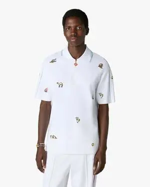 Casablanca White Icon Quarter Zip Embroidered Short Sleeve Polo Shirt - Light Blue