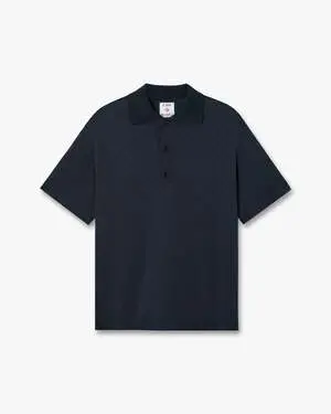 Casablanca Dark Navy Knit Collar Short Sleeve Polo Shirt