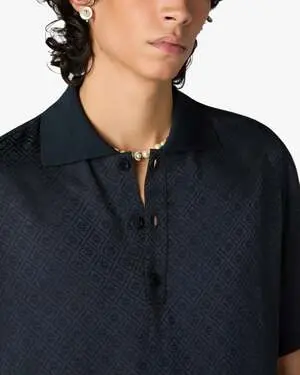 Casablanca Dark Navy Knit Collar Short Sleeve Polo Shirt