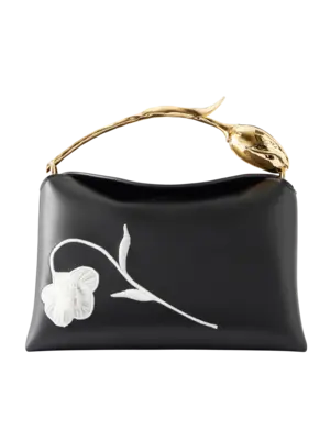 Erdem Medium Floral-embroidered Leather Clutch With Gold-tone Hoop Handle
