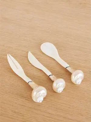 GOHAR WORLD Set Of Three Mother-of-pearl Serveware - Cream