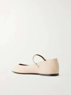 HERBERT LEVINE Textured Leather Ballet Flats With Buckled Ankle Strap - Cream