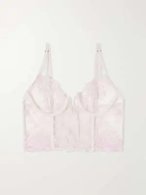 Kiki De Montparnasse Juliette Longline Lace-trimmed Mesh Underwired Bra - Pink