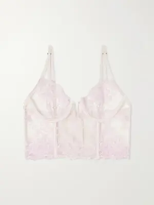 Kiki De Montparnasse Juliette Longline Lace-trimmed Mesh Underwired Bra - Pink