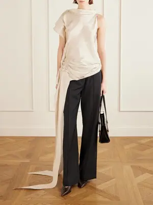 KALLMEYER Asymmetrical Ruched Woven Blouse - Neutrals