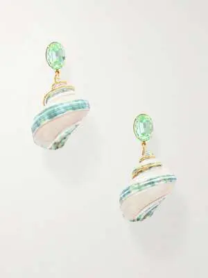 JENNIFER BEHR Wave Gold-tone Shell And Crystal Earrings - Blue