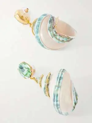 JENNIFER BEHR Wave Gold-tone Shell And Crystal Earrings