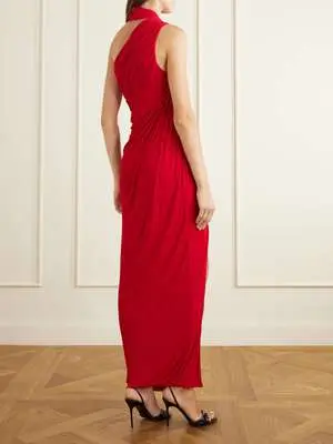 Balmain Draped Halterneck Jersey Maxi Dress
