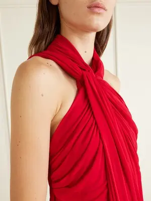 Balmain Draped Halterneck Jersey Maxi Dress