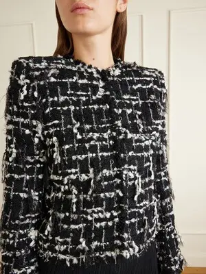 Balmain Cropped Embellished Metallic Tweed Jacket