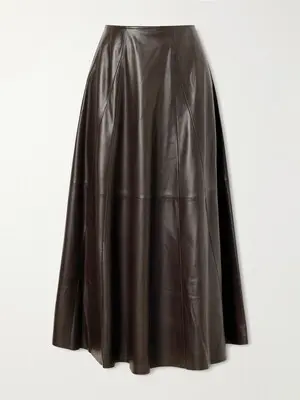 ARMA Eleni Paneled Leather Midi Skirt - Brown