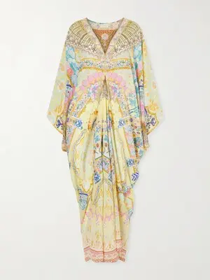 Camilla Embellished Printed Silk Cover-up - Yellow