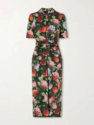 Carolina Herrera Floral-print Ruched Jersey Midi Dress - Multi