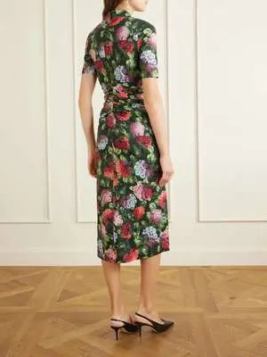 Carolina Herrera Floral-print Ruched Jersey Midi Dress