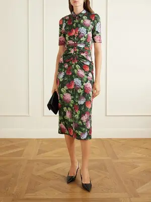 Carolina Herrera Floral Print Ruched Midi Dress