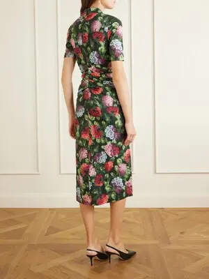 Carolina Herrera Floral Print Ruched Midi Dress