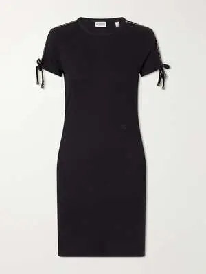 Burberry Tie-detailed Ribbed Stretch-cotton Jersey Mini Dress