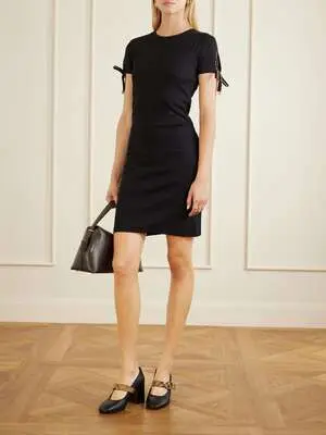 Burberry Tie-detailed Ribbed Stretch-cotton Jersey Mini Dress