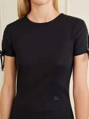 Burberry Tie-detailed Ribbed Stretch-cotton Jersey Mini Dress