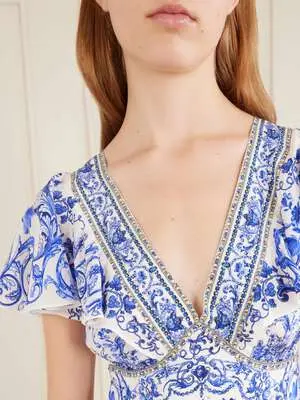 Camilla Embellished Printed Ruffled Silk-crepe Midi Dress
